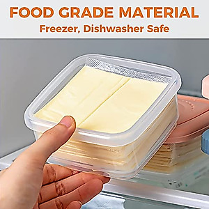 AONUOWE 2Pcs Cheese Container For Fridge Square Sliced Cheese Holder Clear Food Organizer with Lid Cheese Keeper (White)