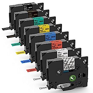 8-Pack Compatible TZe TZ 12mm 0.47 Inch Laminated Label Tape Replacement for Brother P Touch TZe-231 TZe231 TZe431 TZe531 TZe631 TZe731 TZe334 TZe335 Tape for Ptouch PT D210 H100 H110 1290 Label Maker