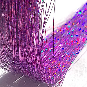 Purple Hair Tinsel Kit Strands, Fairy Hair tinsel kit in Lavender Hair Extensions with beads and loop tool (Purple)