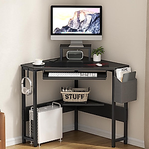 sogesfurniture Corner Desk Small Desk Corner Table for Small Space, Corner Computer Desk Writing Smooth Keyboard Tray & Shelves,Compact Home Office Triangle Table