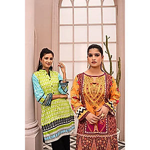 IshDeena Indian Kurtis for Women Indian Style Kurta Tops Pakistani Kurtis for Women Pure Cotton Digital Printed Long Shirts (Large/Mustard & Purple)