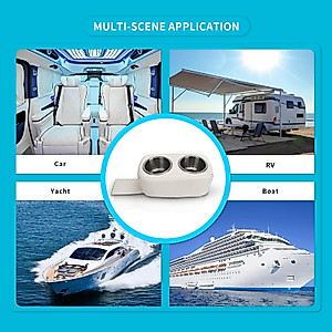 Double Stainless Steel Cup Holder, Strong and Durable, Portable Design, Ideal for Pontoons and Fishing Boats, With PVC Clamshell (White)