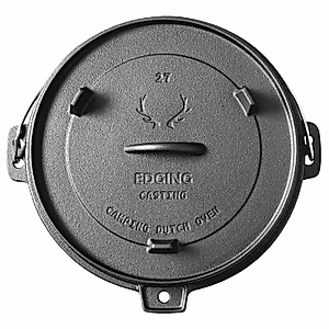 EDGING CASTING Pre-Seasoned Cast Iron Dutch Oven With Skillet Lid, Outdoor Camping Deep Pot for Camping Fireplace Cooking BBQ Baking Campfire, Leg Base, 4.5 Quart
