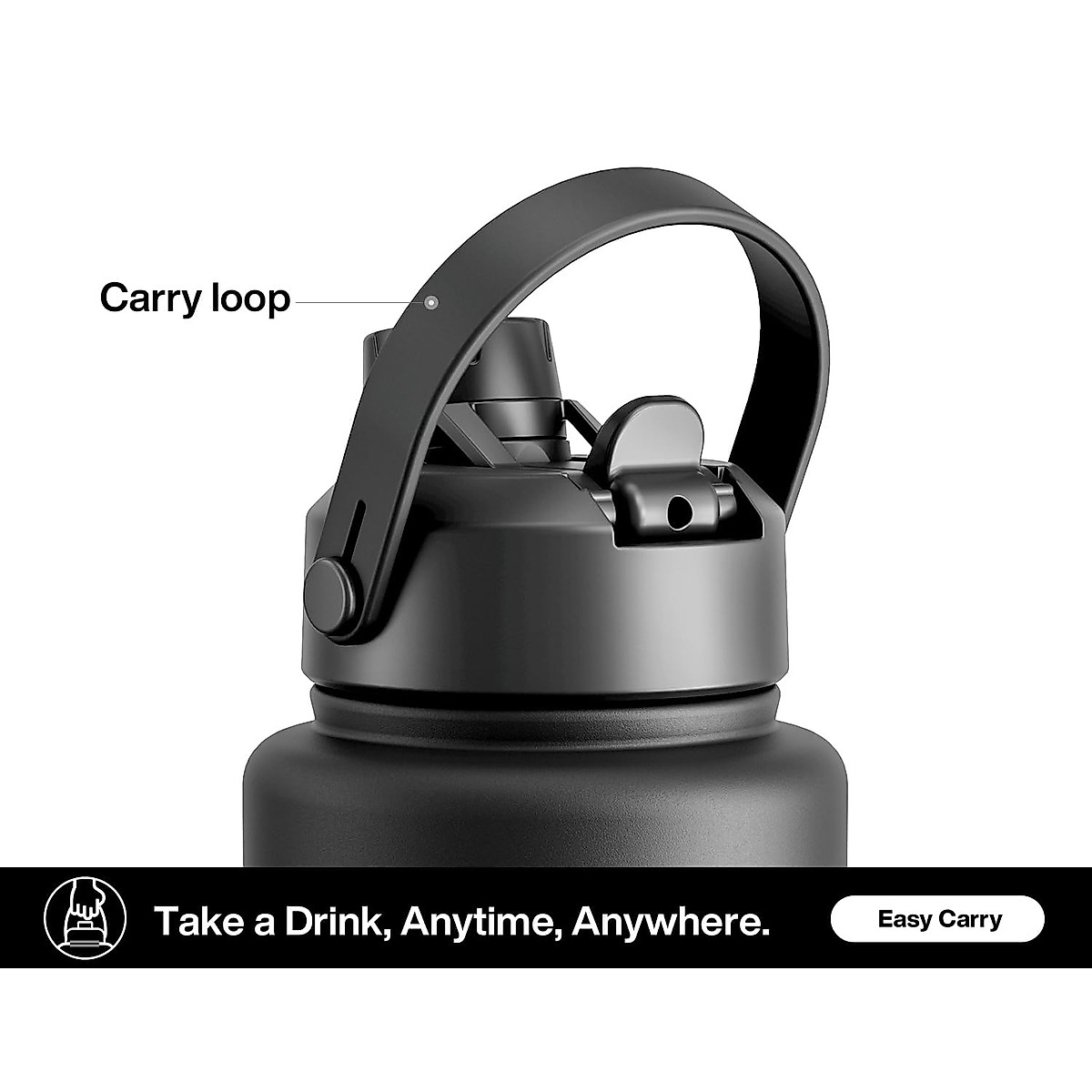 POWCAN 40 oz Insulated Water Bottle with 2-in-1 Straw and Spout Lid, Keep Cold 24H, Leak-Proof, BPA-Free, Double Wall Stainless Steel Water Bottle for Sports, Gym, Travel, and School (Black)