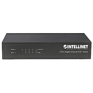 Intellinet 5-Port Gigabit Ethernet Poe+ Switch - 60W Power Budget, Power Output up to 30W Per Port, Unmanaged, Metal Case, Fanless - for Computer Networking Hub, Desktop, 3 Yr Mfg Warranty – 561228
