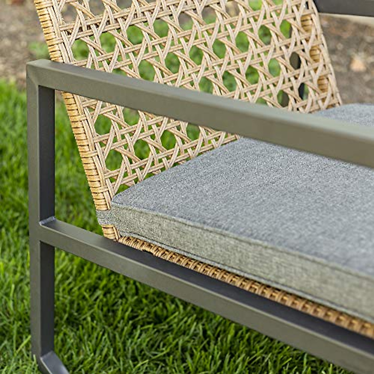 Walker Edison Lana Modern Metal Frame Cane Weave Rocking Chair, 38 Inch, Light Brown and Grey