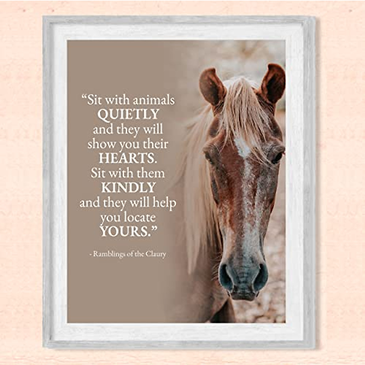 "Sit With Animals Quietly" Inspirational Wall Art Sign -8 x 10" Rustic Typographic Poster Print w/Horse Image-Ready to Frame. Home-Office-Country-Barn Decor. Perfect Gift for Vets & Horse Lovers!