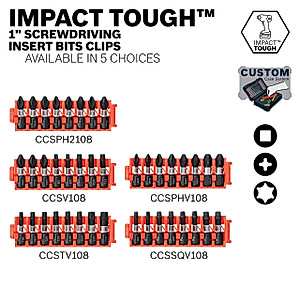 BOSCH CCSTV108 8-Piece Assorted Set 1 In. Impact Tough Torx Insert Bits with Clip for Custom Case System