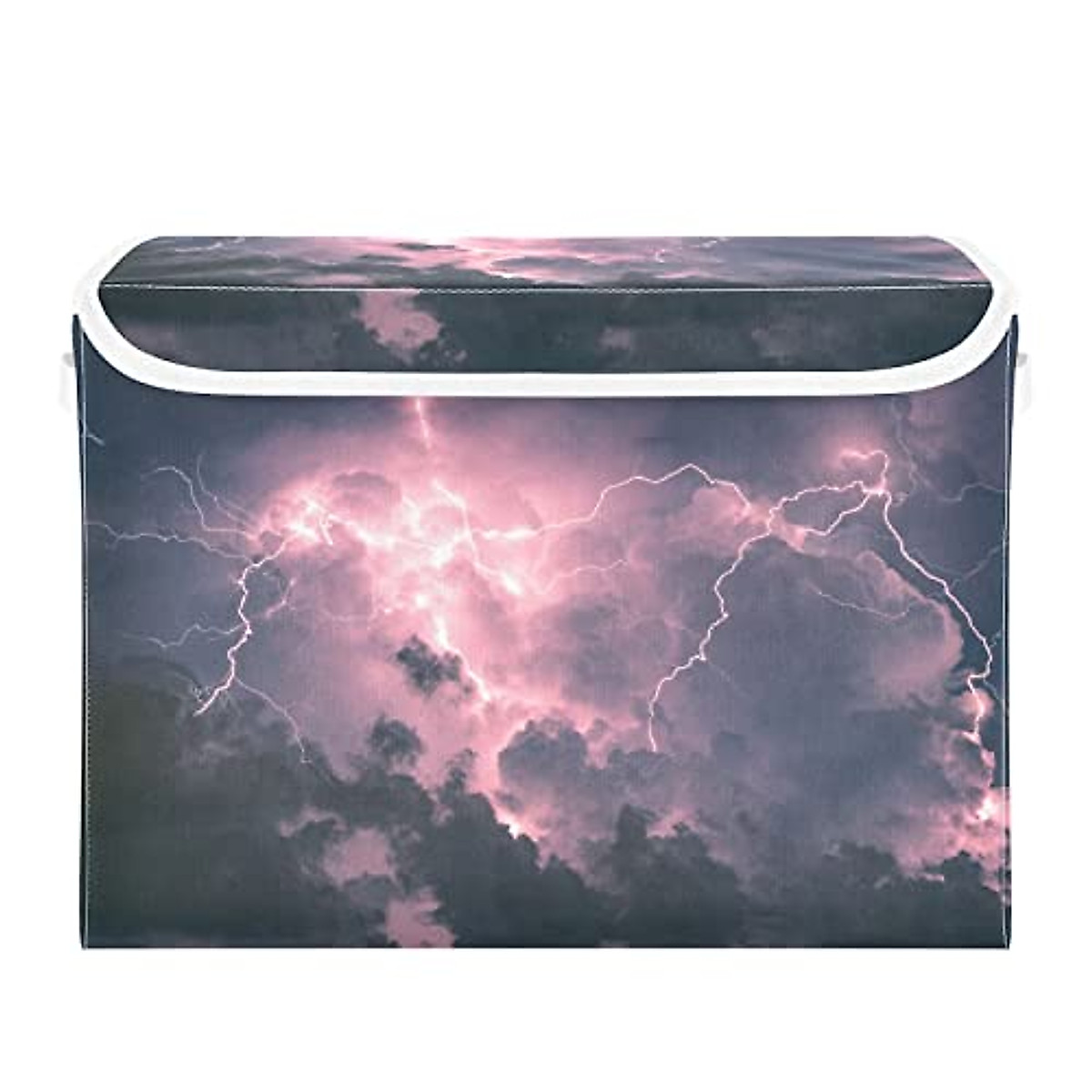 Kigai Thunder Lightning Red Storage Baskets for Shelves Foldable Closet Basket Storage Bins with Lid for Clothes Home Office Toys Organizers