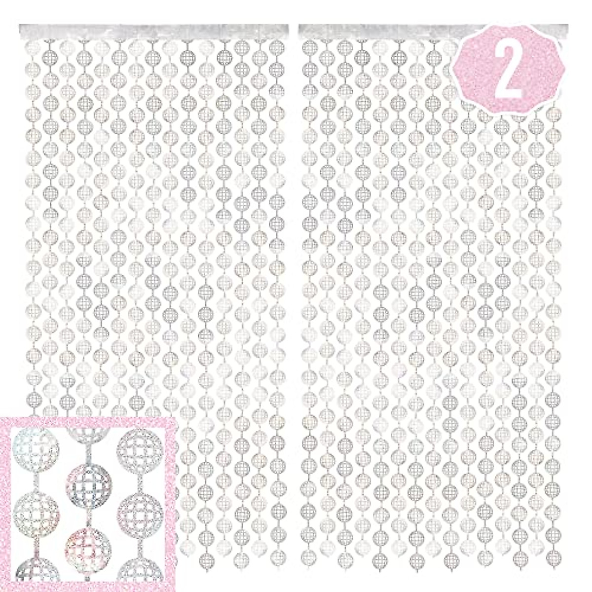 xo, Fetti Disco Ball Foil Curtain - Last Disco Bachelorette Party Decorations - Set of 2 | Groovy Backdrop, 70s Birthday Photo Booth, Wedding, New Years Eve