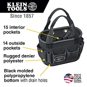 Klein Tools 5144BHB14OS Hard-Body Bucket, Aerial Oval Tool Bucket with Drain Holes, 29 Pockets