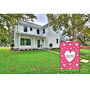Akeydeco Valentine's Day Flag,28x40 Inch Valentine's Heart Garden Flag with Two Grommets Double Sided Printing 2 Layer Burlap Valentine Flags for Your Valentine's Day Decoration