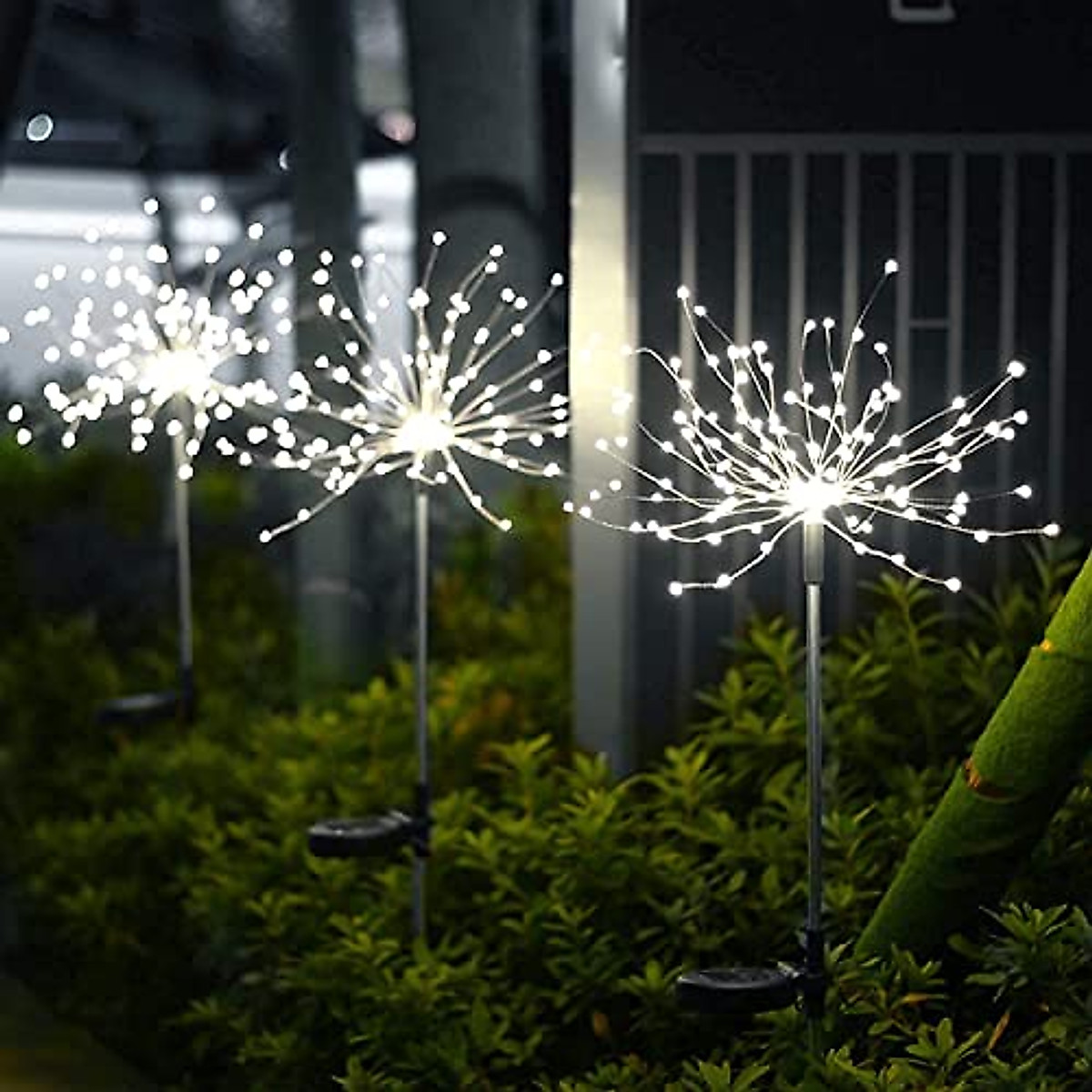 TiokMc Solar Firework Light, 120 LED Warm Light Outdoor Solar Garden Fireworks Lamp for Walkway Pathway Backyard Christmas Parties Decoration (White) (2 Pieces)