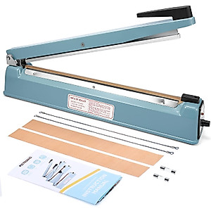 METRONIC Impulse Sealer 16 inch, Manual Heat Sealer Machine for Plastic Bags, Shrink Wrap Bag Sealers Heavy Duty Sealing Machine With Repair Kit