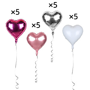 18 Inch 20pcs Hot Pink Heart Foil Balloons Valentines Day Balloons Silver Heart Balloons,Pink Heart Balloons for Wedding,Bridal Shower Decorations,Anniversary