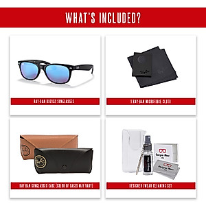 Ray-Ban RB2132 NEW WAYFARER Square Sunglasses For Men For Women + BUNDLE with Designer iWear Eyewear Kit (Rubber Black/Grey Mirror Blue)