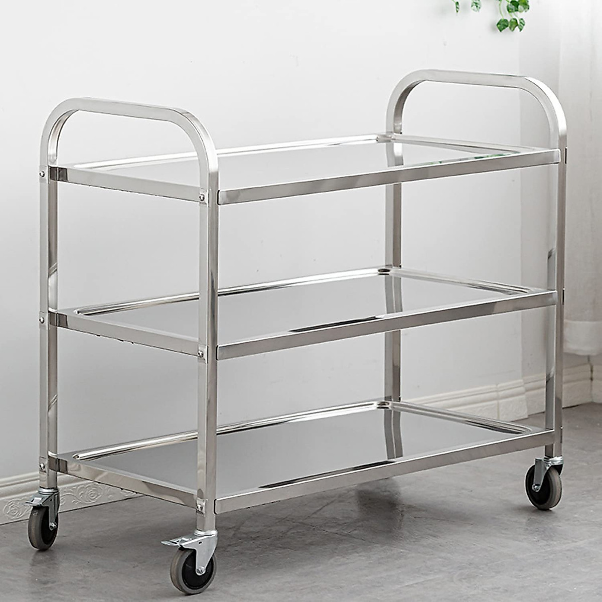 uyoyous Stainless Steel Utility Cart 37"x20"x37" 3-Tier Large Heavy Duty Industrial Serving cart with 360°Rotation Wheels Kitchen Island Stainless Steel Storage Trolley for Hotel Restaurant Home Use