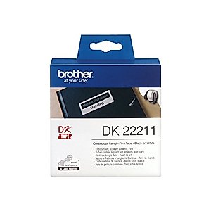 Brother DK-22211 Label Roll, Continuous Length Film, Black on White, Single Label Roll, 29mm (W) x 15.24M (L), Brother Genuine Supplies