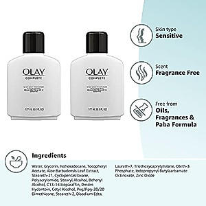 Face Moisturizer by Olay Complete Lotion All Day Moisturizer with Sunscreen SPF 15 for Sensitive Skin, 6.0 fl oz (Pack of 2)