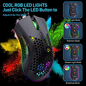 HETOETF Wireless Gaming Mouse,Double Mode 2.4G/Bluetooth Mouse Gaming,Honeycomb Shell,Adjustable DPI,RGB Backlit,Rechargeable Computer Mouse for Laptop,PC,Mac