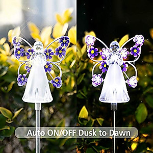 GIGALUMI Solar Angel Garden Stake Lights - 2 Pack Angel Solar Lights Outdoor Garden, Eternal Light Angel with 7 LEDs for Cemetery Grave Decorations, Memorial Gift, Christmas Yard Art, Sympathy Gift