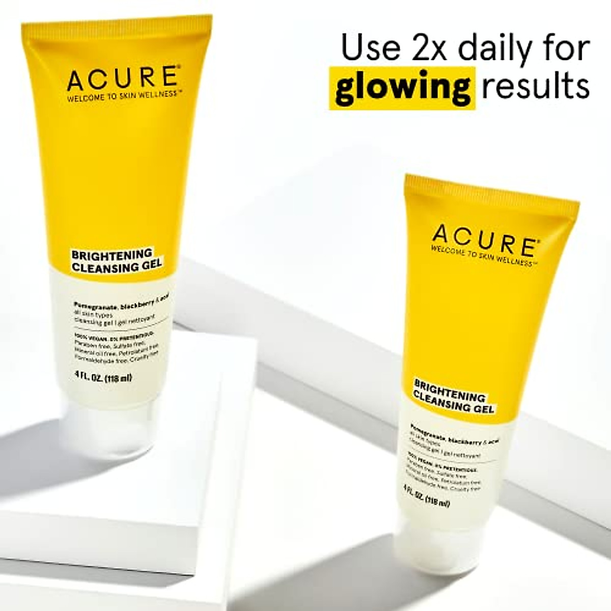 Acure Brightening Cleansing Gel, 100% Vegan for A Brighter Appearance, Pomegranate, Blackberry & Acai, Antioxidant, Rich & Super Gentle, All Skin Types, Superfruit + Chlorella, 4 Fl Oz