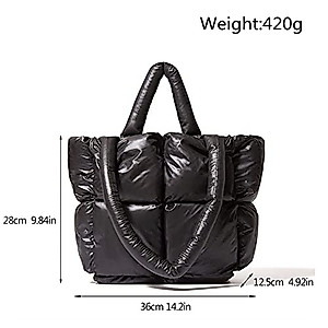 YUHOCB Large Puffer Tote Bag for Women,Winter Soft Quilted Shoulder Bag Lightweight Nylon Down Purses Satchel Handbag (White)
