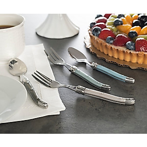 Laguiole 8 Piece Dessert & Cocktail Set – Dessert Utensils Set w/Mother of the Pearl Handles – 4 Dessert Forks (6.75") & 4 Small Dessert Spoons (6")