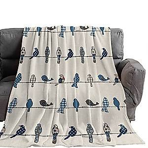 Throw Blanket- Vintage Buffalo Plaid Flowers Birds Soft Warm Plush Fleece Bed Throw,50x60In Flannel Blankets Wild Animals Black Line Bedding Throws for Women/Men Bedroom Living Room Cotton Linen
