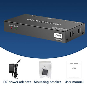 DVI Splitter 1 in 2 Out 2 Port DVI Dual Monitors Distribution Duplicator Video Splitter Support EDID Management Resolution up to 4K30Hz for PC Laptop DVR Projector HDTV
