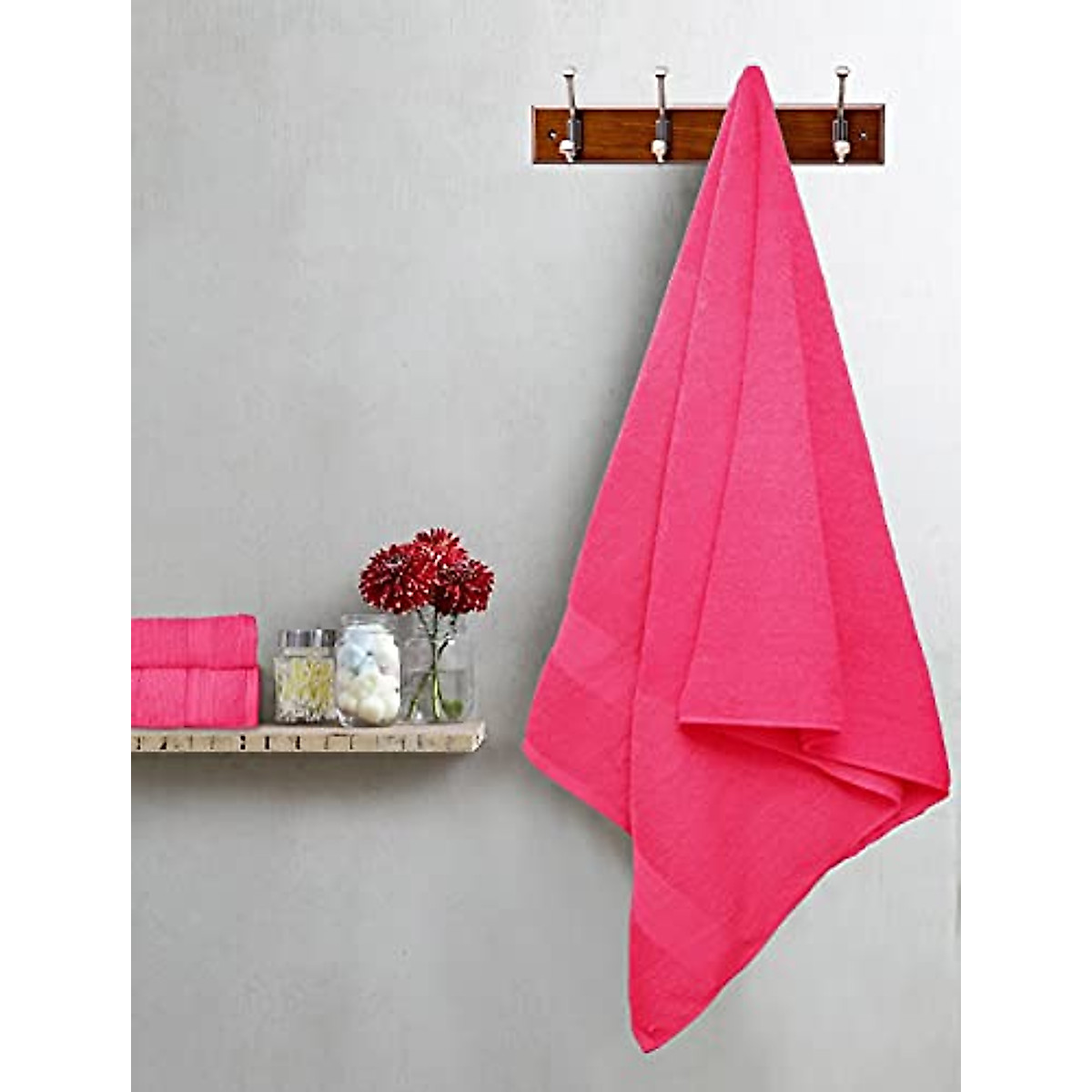 GLAMBURG Ultra Soft 8-Piece Towel Set - 100% Pure Ringspun Cotton, Contains 2 Oversized Bath Towels 27x54, 2 Hand Towels 16x28, 4 Wash Cloths 13x13 - Ideal for Everyday use, Hotel & Spa - Hot Pink