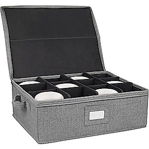 China Storage Containers for Mugs and Cups | 12 Slot Teacup Storage with Lid and Handles | Hard Fabric China Chest and Storage Box for Moving, Coffee