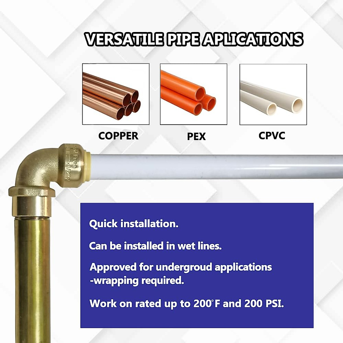 HQMPC 1/2" Pex Fittings No Lead Female PushFit Elbow 90-Degree -PEX Fitting 1/2" 90 Degree Elbow Push-to-Connect Plumbing Fitting for Copper, PEX, CPVC (6pcs1/2") …