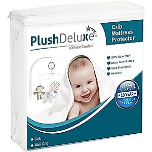 PlushDeluxe Crib Size Waterproof Mattress Protector Breathable Soft Cotton Terry Surface (Crib)