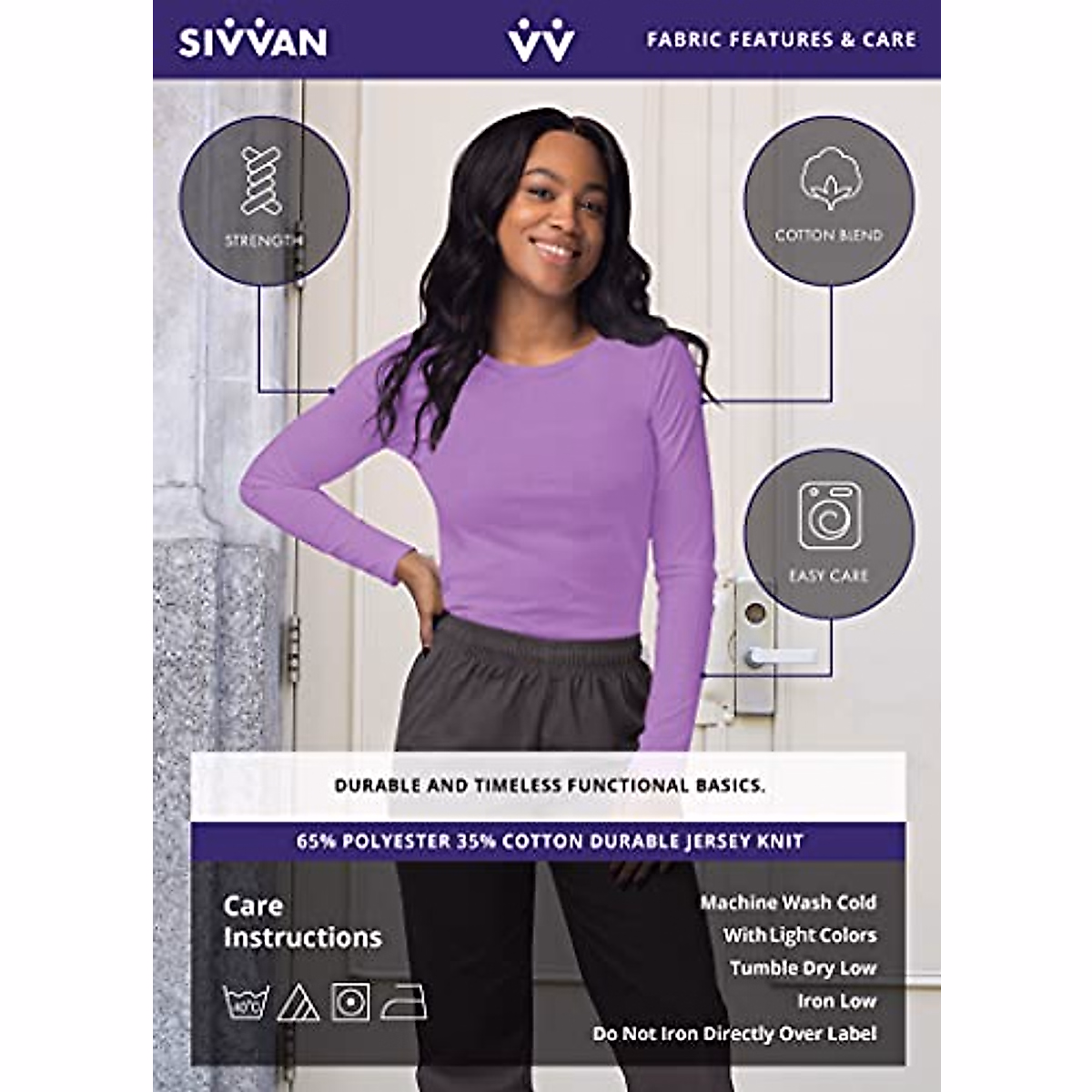 Sivvan Scrubs for Women - Long Sleeve Comfort Underscrub Tee - S8500 - Black - XS