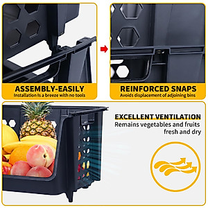 SAglorb Large Plastic Containers for Organizing and Stackable Storage Bins for Kitchen, Pantry Organization,Office or Bathroom,11.22-Inch x 7.68-Inch x 7.28-Inch 4-Pack,Black