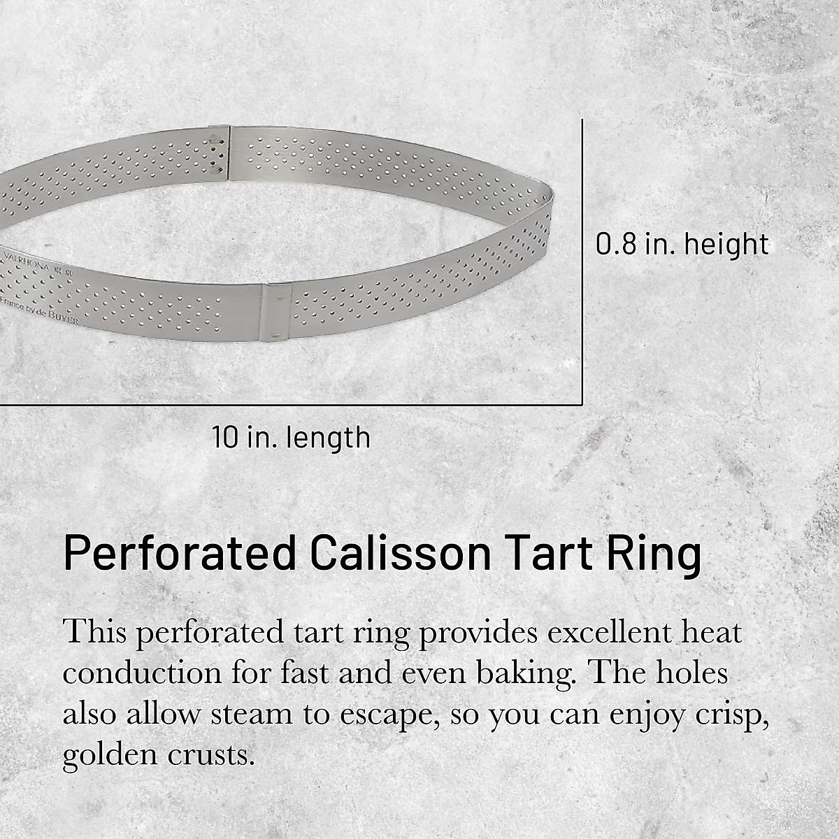 de Buyer Perforated Calisson Tart Ring - 10” x 4.3” - Perfect for Baking Beautifully Crisp Tarts - Easy to Use & Clean - Made in France