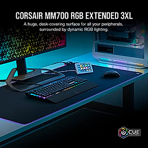 Corsair MM700 RGB Extended 3XL Cloth Gaming Mouse Pad/Desk Mat - Massive 1,220mm x 610mm (48” x 24”) Cloth Surface, 360° Three-Zone RGB Lighting, Two USB Ports - Black