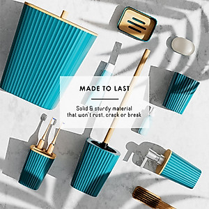 Shower Caddy and Bathroom Accessories Set, 25PC Bathroom Accessory Set with Shower Shelf Caddy for Bathroom Storage, Teal Shower Curtain Set, Toilet Brush, Trash Can, Soap Dispenser, Toothbrush holder