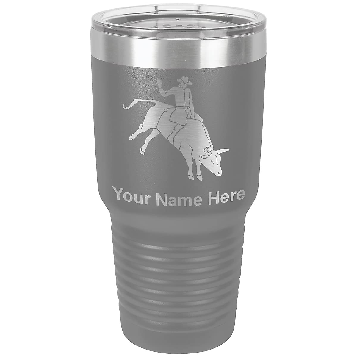 30oz Vacuum Insulated Tumbler Mug, Bull Rider Cowboy, Personalized Engraving Included (Gray)