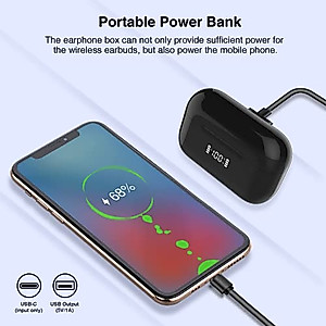 Aruind True Wireless Earbuds, Bluetooth 5.2 Headphones 160H Playback LED Power Display, IPX7 Waterproof Stereo Deep Bass Built-in Mic Earphones with Portable Power Bank for iPhone/Android