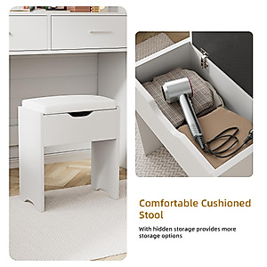 YESHOMY Vanity Desk with Mirror, Makeup Table with 11 Adjustable Lights and 2 Spacious Drawers, Soft-Padded Storage Stool, 3 Lighting Modes with Control, for Bedroom, White