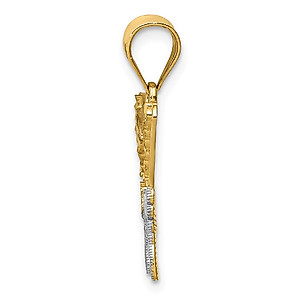 Solid 14k Yellow Gold Two Toned Diamond-cut Butterfly Pendant Charm - 17mm x 22mm