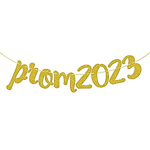 Prom 2023 Banner Glitter Gold Banner, Class of 2023, School Bunting, Prom Birthday, Graduation Party Decor (Gold)