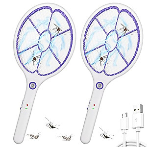 Hodiax Swing Zap 2 Pack 4500V USB Rechargeable Handheld Large Electric Purple Fly Swatter, Mosquito, Wasp Killer Racket, Bug Zapper with USB Charging Cable for Indoor and Outdoor.