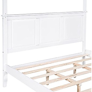 CITYLIGHT Canopy Bed with Headboard & Footboard,Wooden Canopy Bed Frame Queen , Queen Platform Bed Frame with Slat Support Legs for Teens Adults, No Box Spring Needed (Queen ,White)