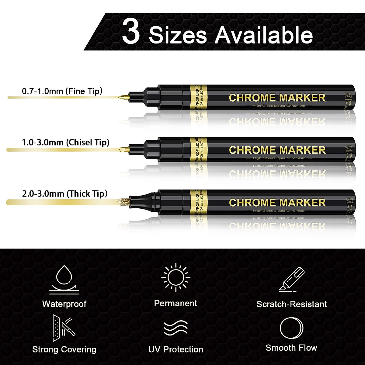 Artugn 6Pcs Oil-based Chrome Mirror Markers - Silver & Gold Permanent Metallic Markers for Model Painting, DIY Projects - Waterproof, Reflective Gloss Pens