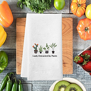 PXTIDY Plant Lover Gifts Funny Kitchen Towel Easily Distracted by Plants Flour Sack Towel Kitchen Dish Towel Plants Gifts for Gardeners Crazy Plant Lady Gifts