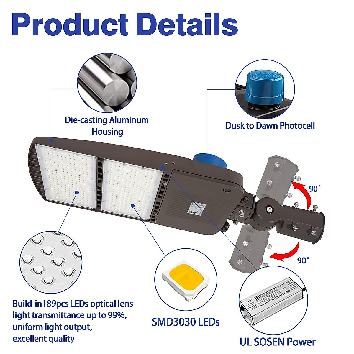 OSTEK 300W LED Parking Lot Light, 5000K 42000LM LED Shoebox Lights with Slip Fitter Mount- Dusk to Dawn Outdoor Area Pole Street Light, 20KV Surge Protection, AC100-277V, UL&DLC Listed