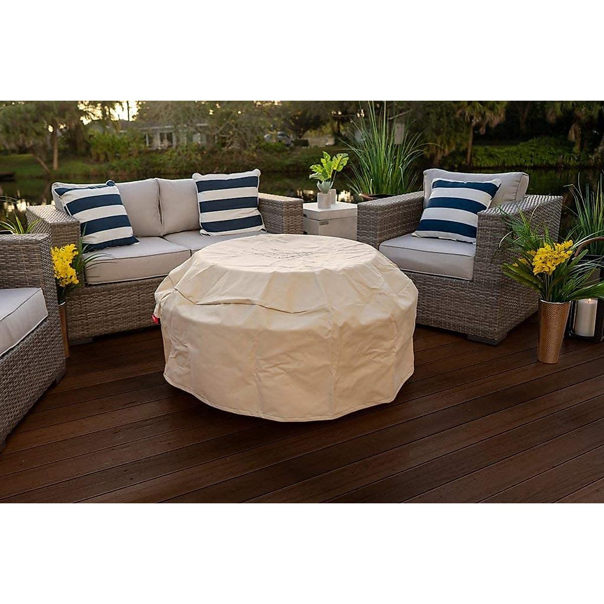 AKOYA Outdoor Essentials 42" Outdoor Propane Gas Fire Pit Table Bowl in Gray (Caribbean Blue)